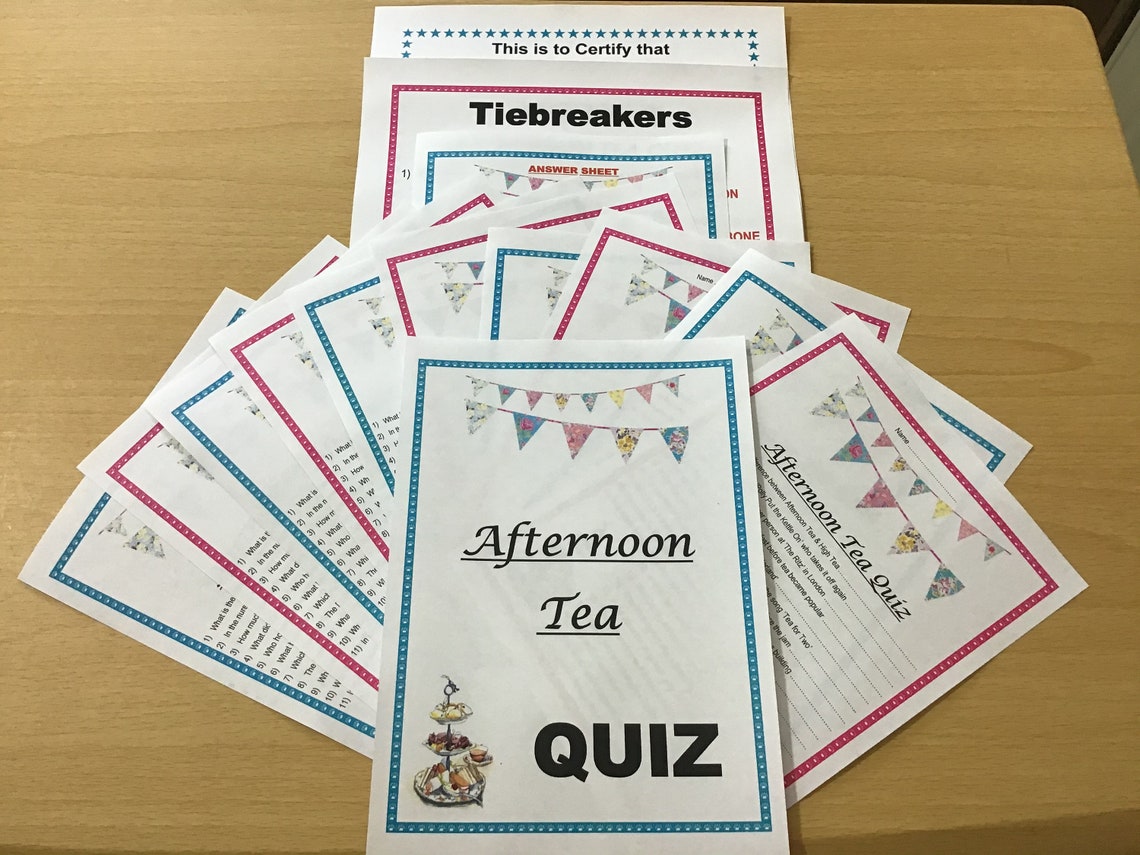 Printable PDF Version of 'AFTERNOON TEA' Themed Quiz Trivia Game ...
