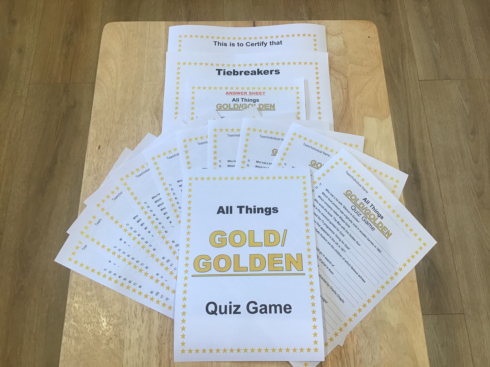 New!! All Things 'GOLD/GOLDEN' Themed Quiz Trivia Game - up to 10 ...