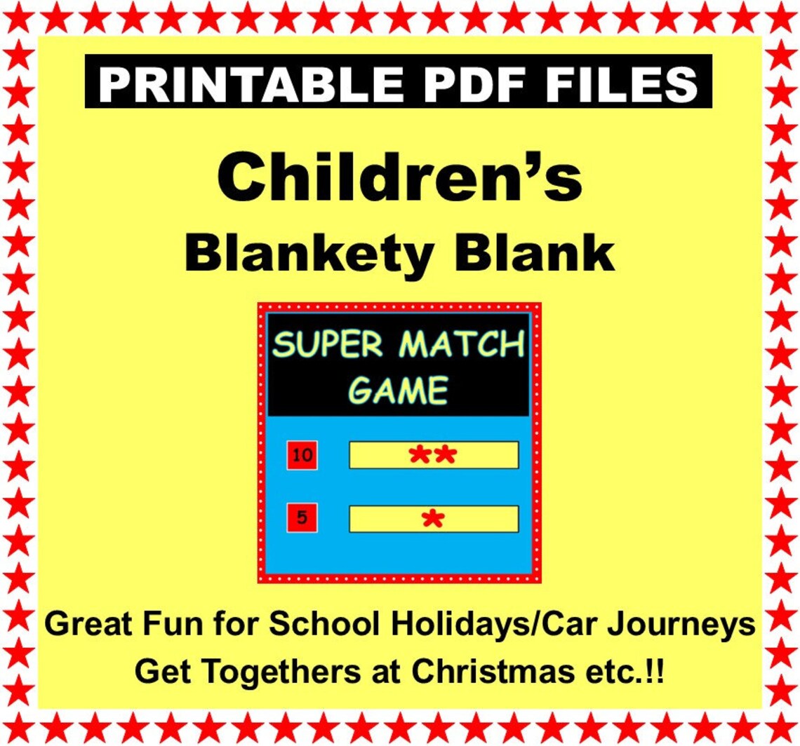 Printable PDF Files Children's Blankety Blank 'SUPER MATCH' Game ...