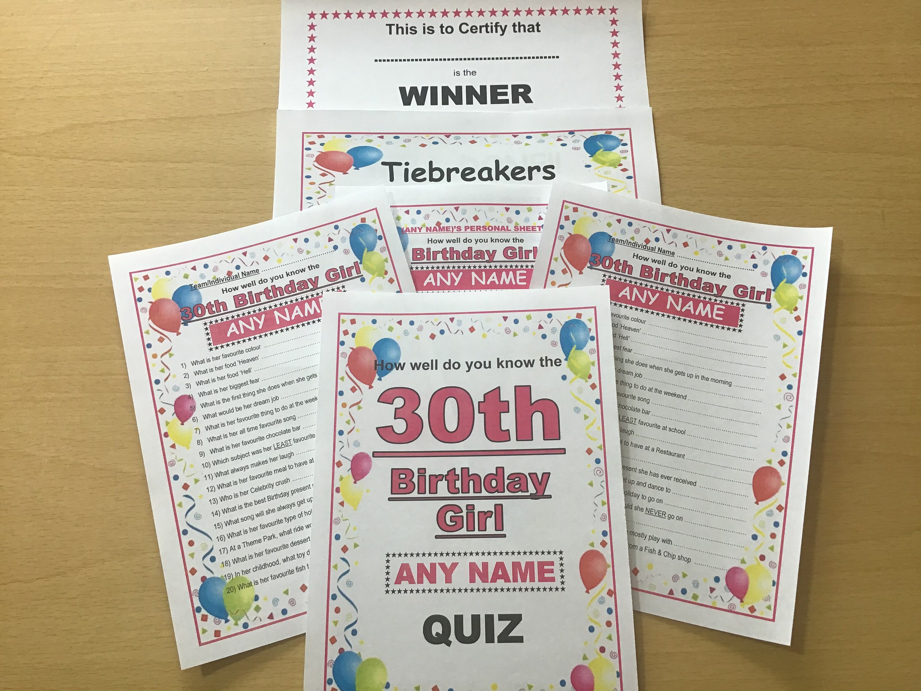 30th BIRTHDAY GIRL Fun Personalised Quiz Game (how Well Do You Know Her ...