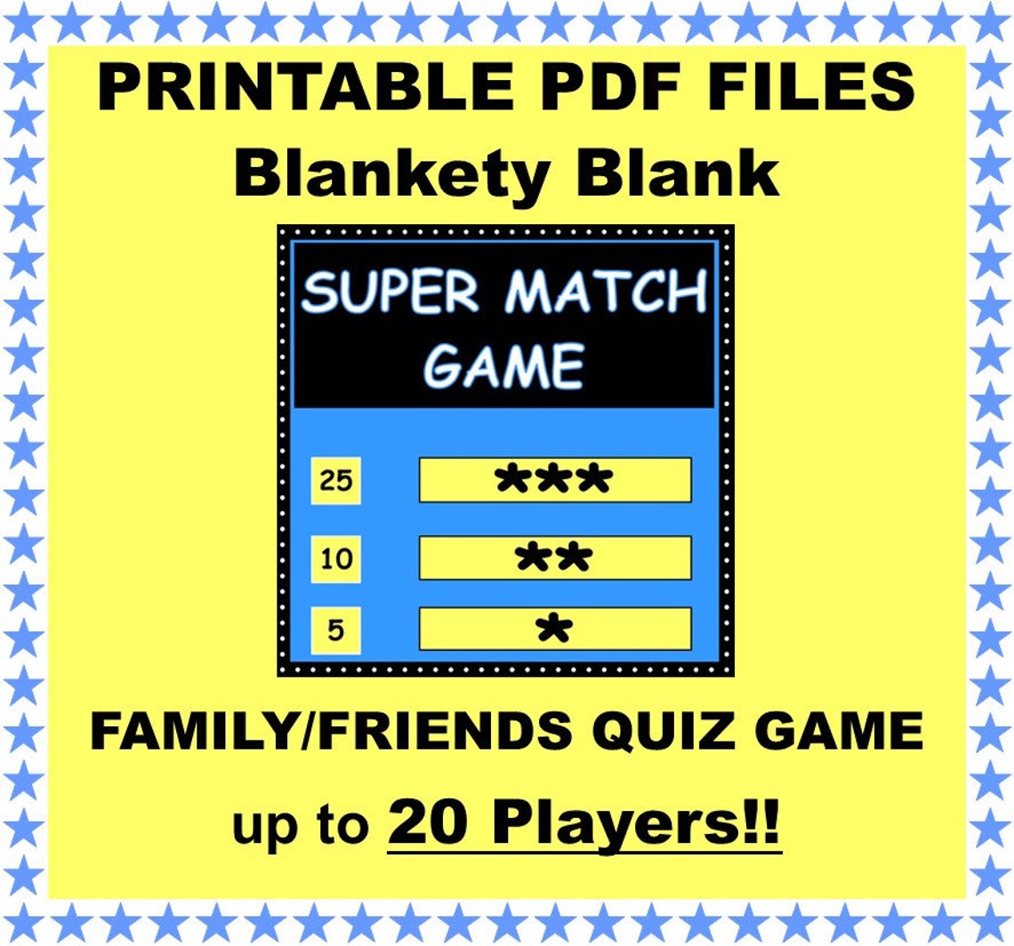 Instant Download Printable PDF All New BLANKETY BLANK Super Match Game ...