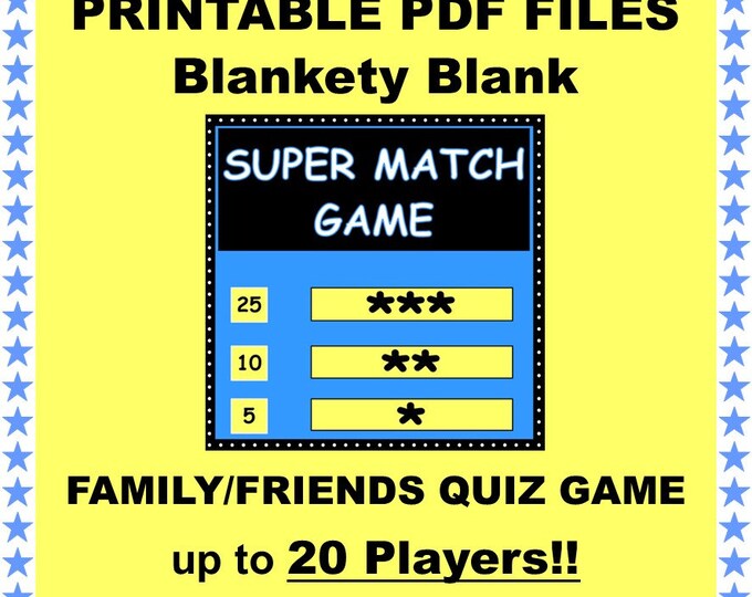 Instant Download Printable PDF All New BLANKETY BLANK Super Match Game ...
