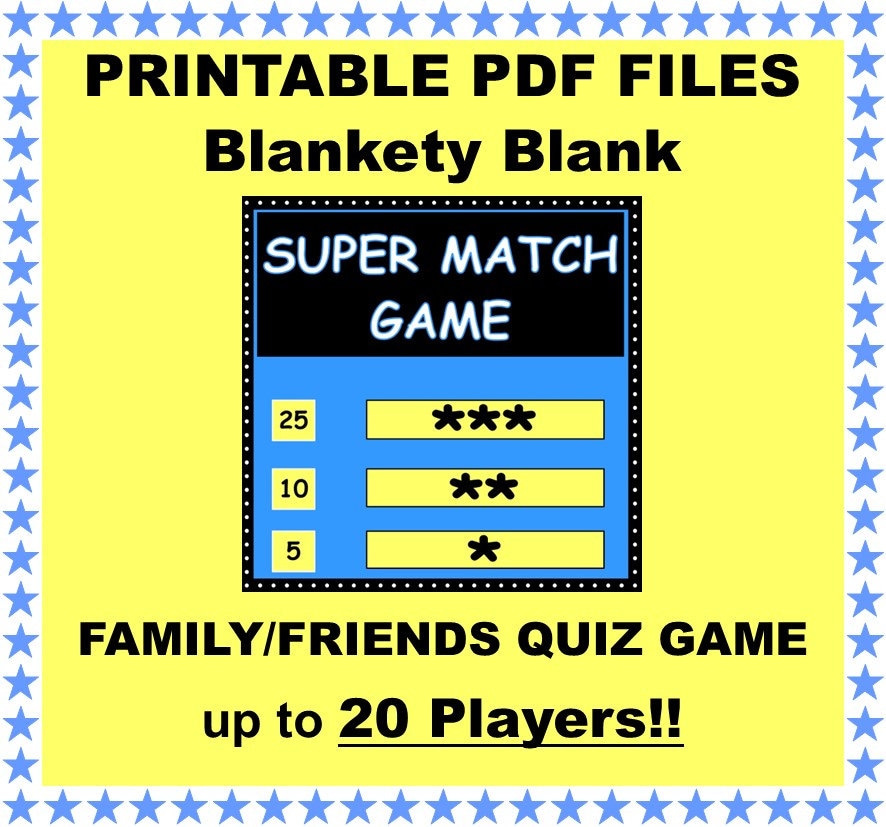Instant Download Printable PDF All New BLANKETY BLANK Super Match Game ...