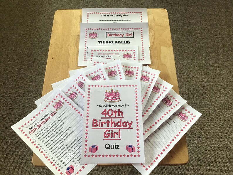 40th BIRTHDAY GIRL Celebration Quiz Game (how Well Do You Know Her ...