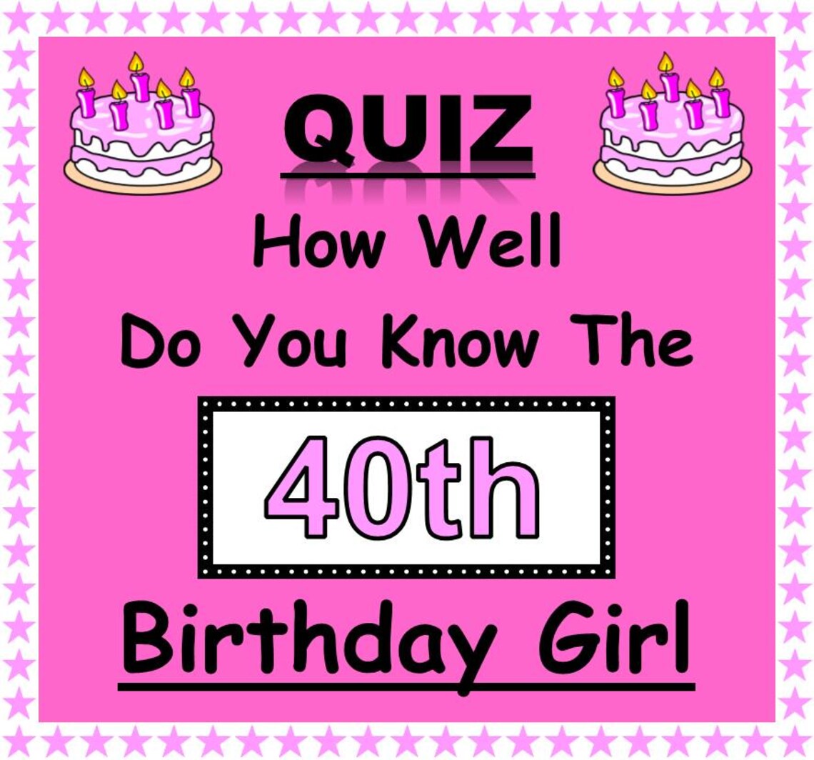 40th BIRTHDAY GIRL Celebration Quiz Game (how Well Do You Know Her ...