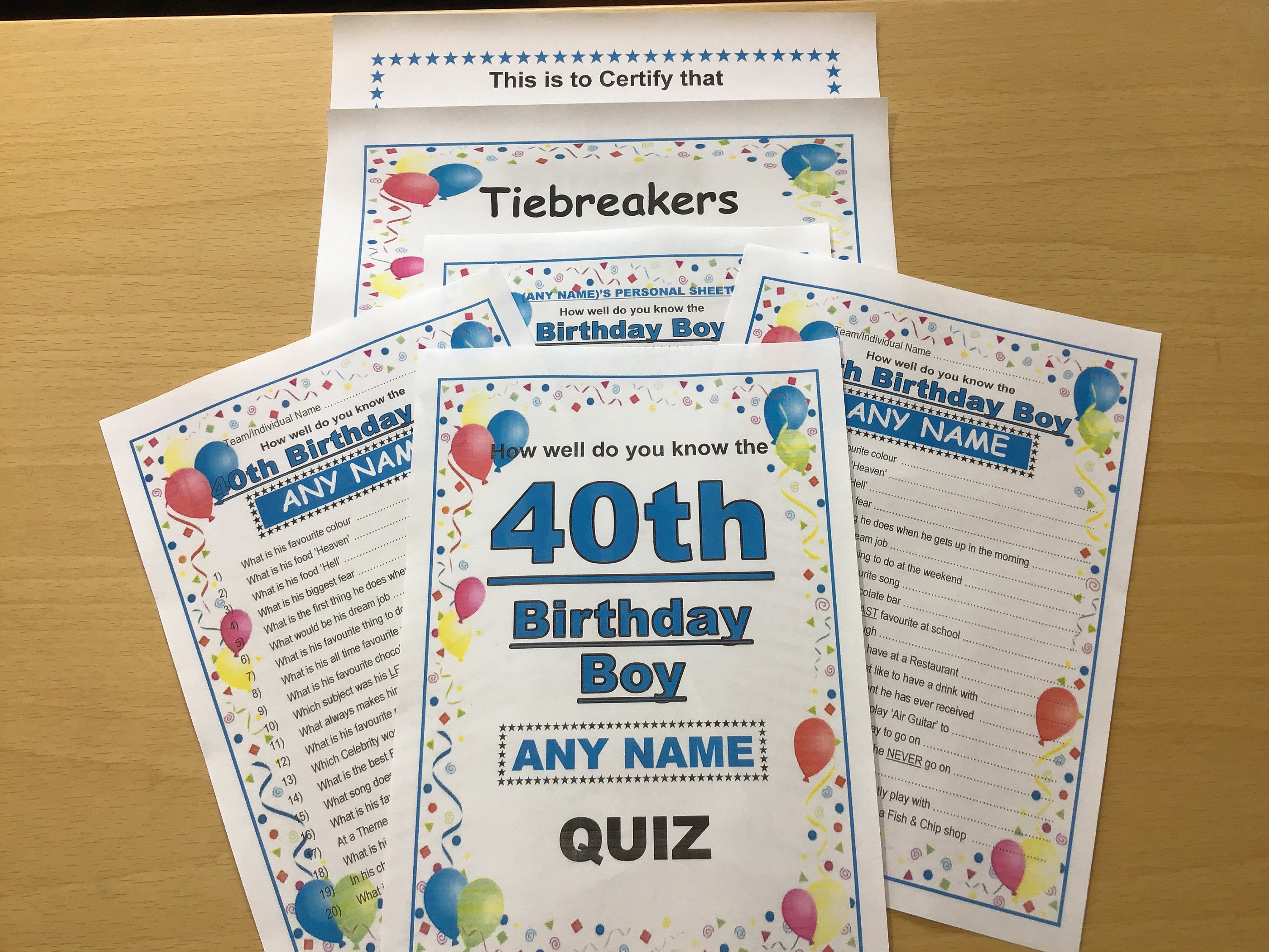 40th BIRTHDAY BOY Fun Personalised Quiz Game (how Well Do You Know Him ...