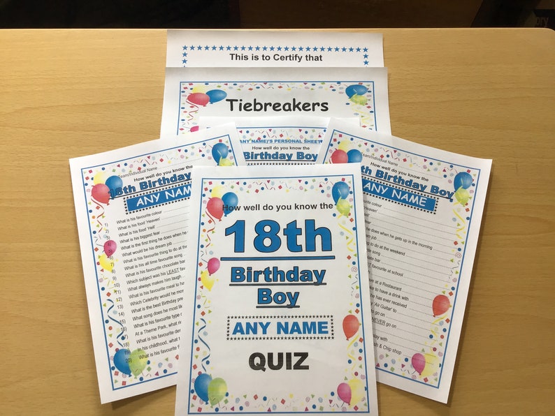 18th BIRTHDAY BOY Fun Personalised Quiz Game (how Well Do You Know Him ...