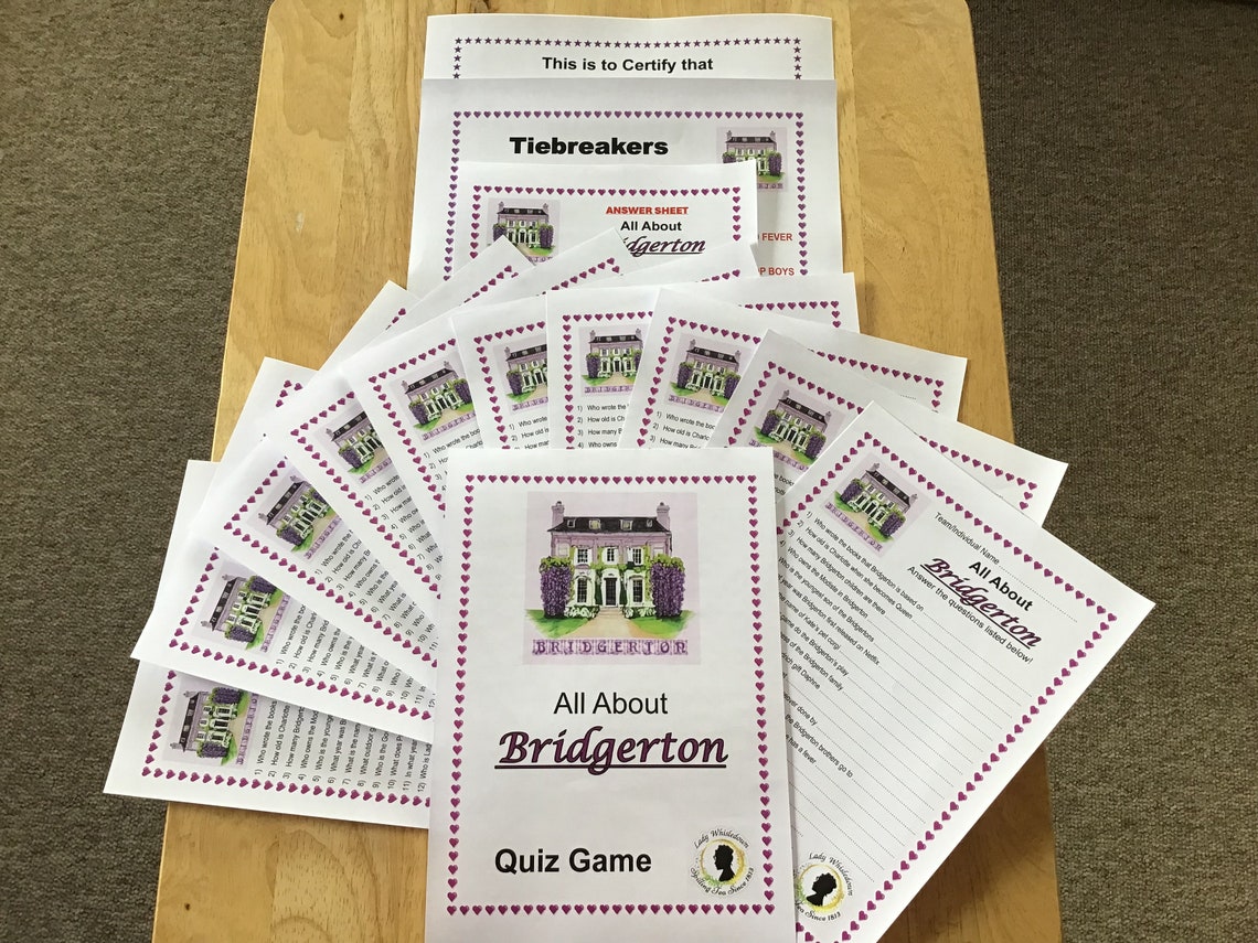 All About BRIDGERTON Quiz Game PRINTABLE PDF - 20 X A5 Players Sheets ...