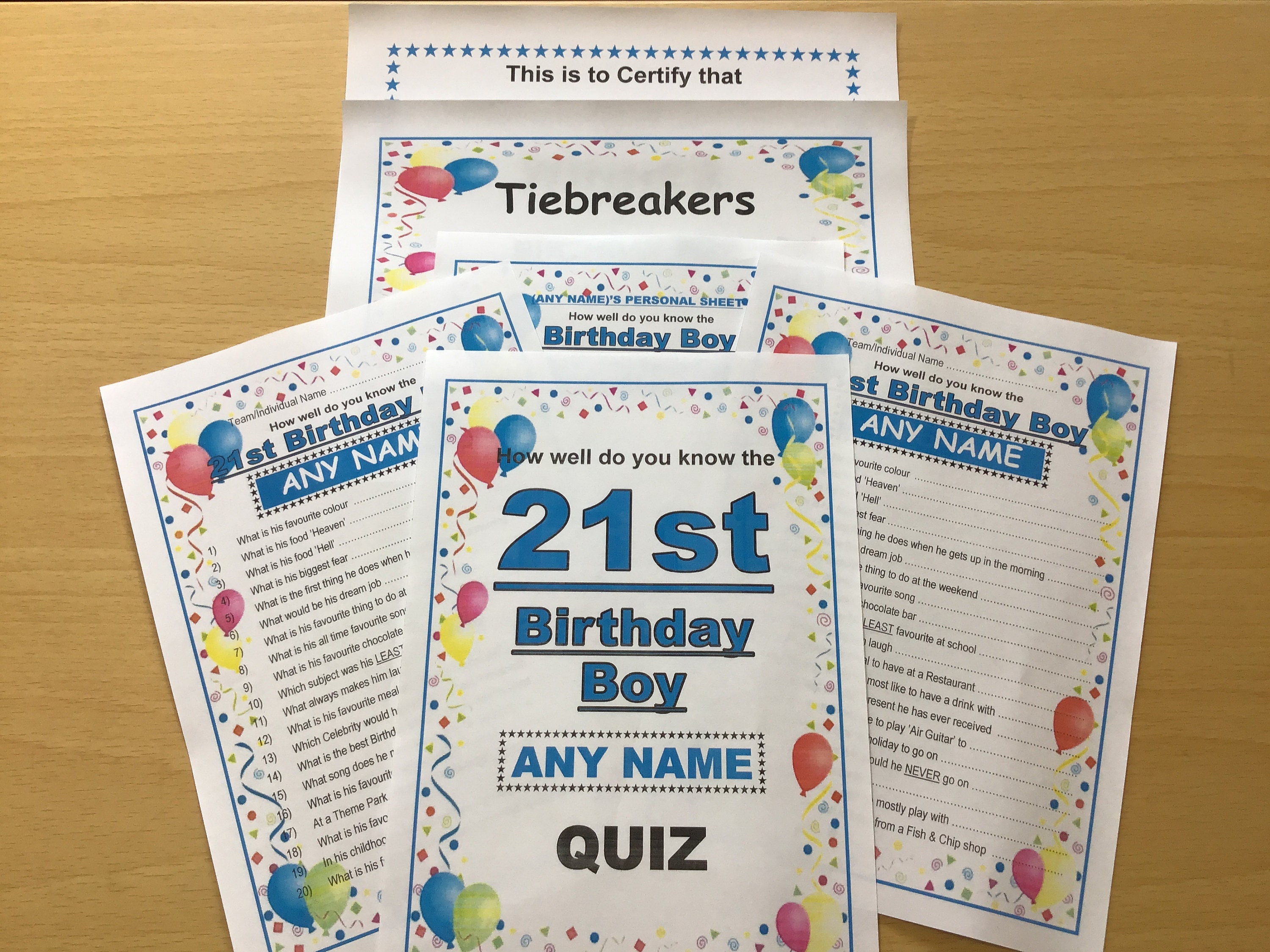 21st BIRTHDAY BOY Fun Personalised Quiz Game (how Well Do You Know Him ...