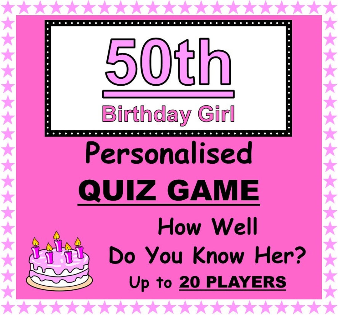 50th BIRTHDAY GIRL Fun Personalised Quiz Game how Well Do You - Etsy ...