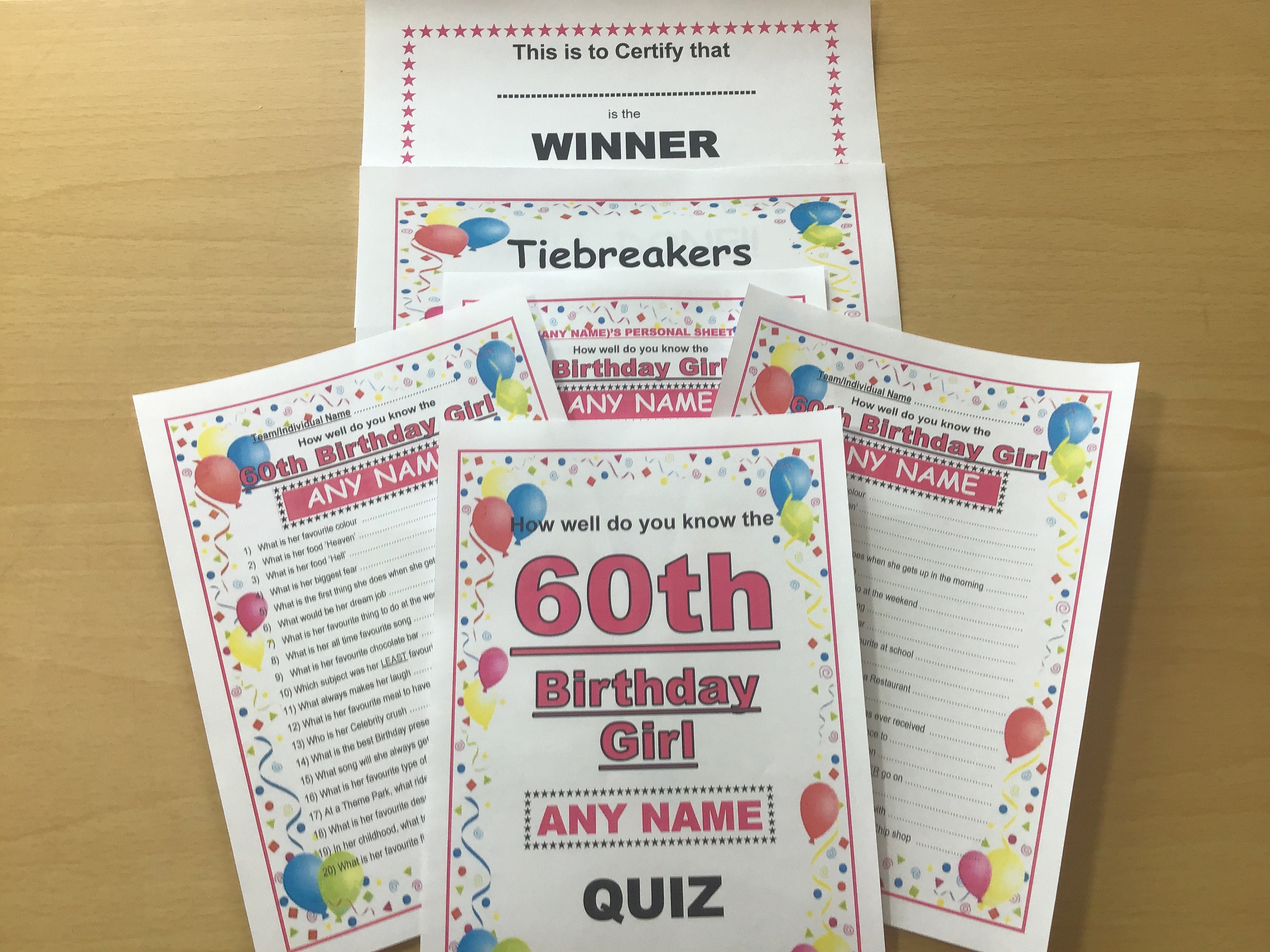 60th BIRTHDAY GIRL Fun Personalised Quiz Game (how Well Do You Know Her ...