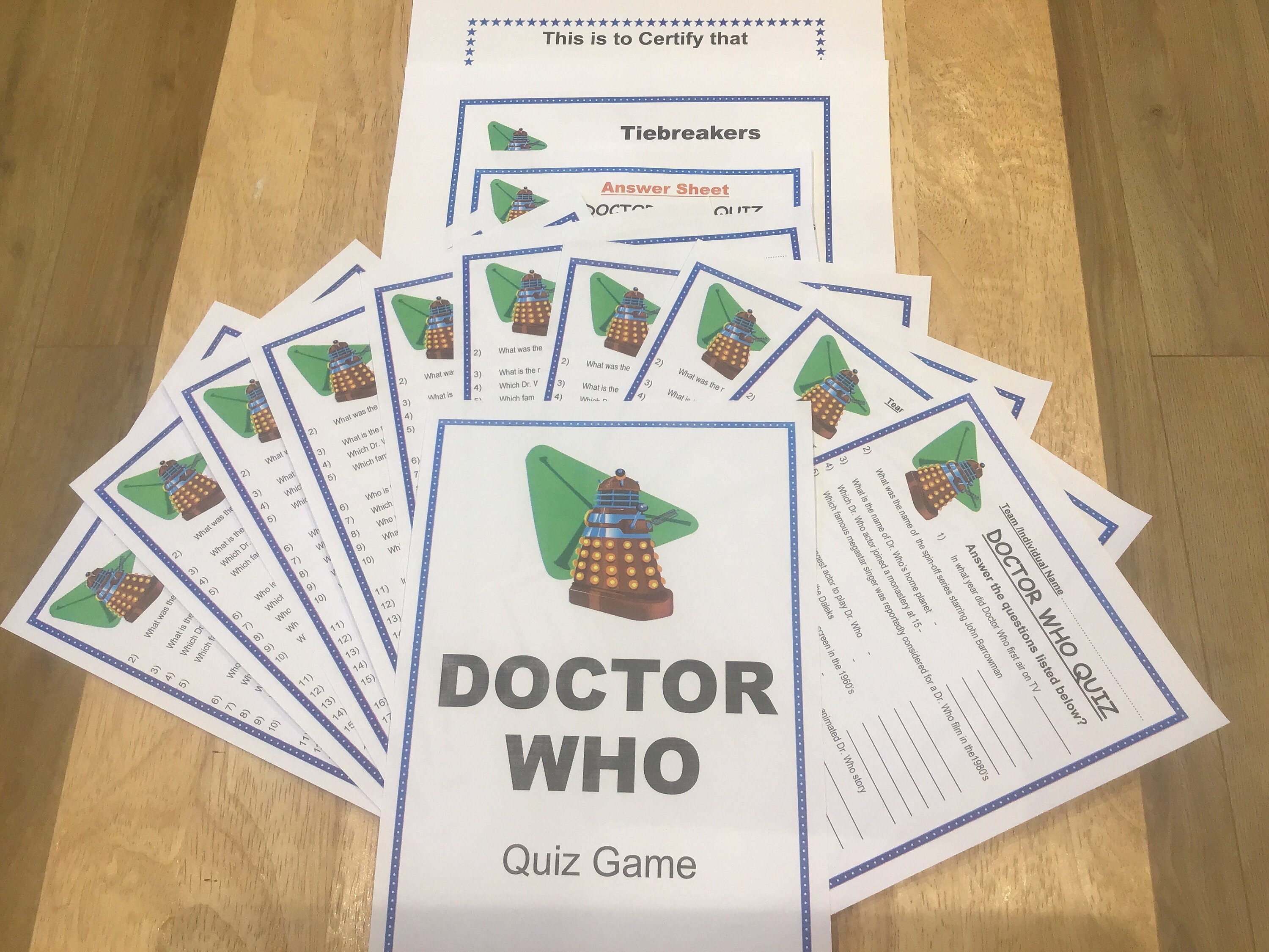 Printable PDF Files 'DOCTOR WHO' Quiz Trivia Game - Players Sheets - 3 ...