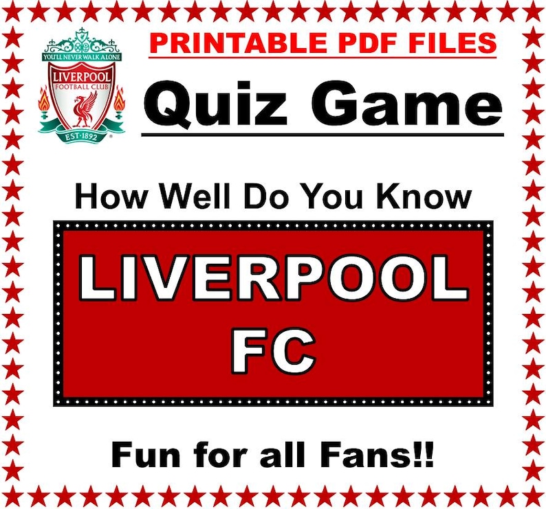 NEW!! Printable Pdf - Instant Download LIVERPOOL FC (how Well Do You ...