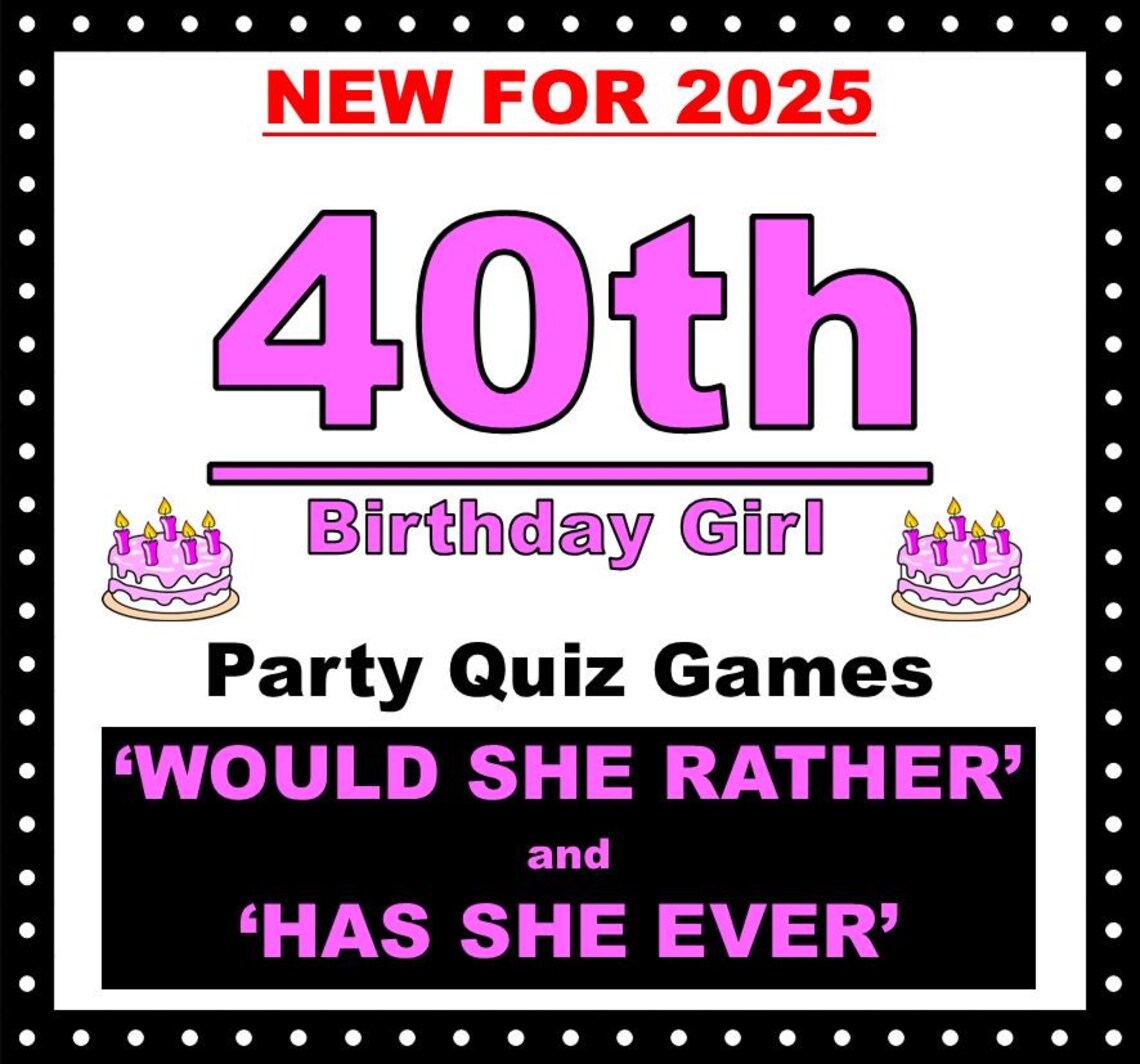 New for 2025! 40th BIRTHDAY GIRL Party Quiz Games-'would She Rather ...
