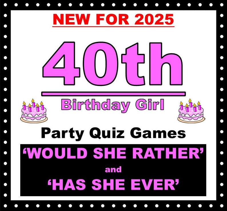 New for 2025! 40th BIRTHDAY GIRL Party Quiz Games-'would She Rather ...