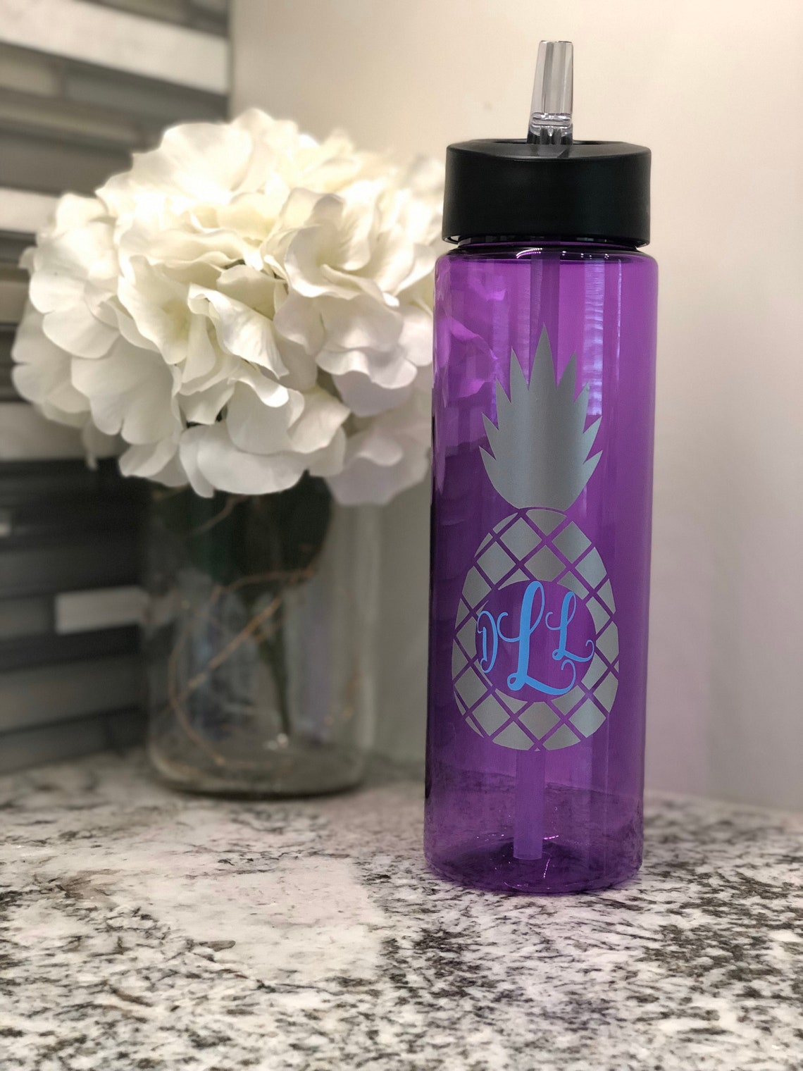 Personalized Clear Water Bottle-24 oz-with straw-FREE | Etsy
