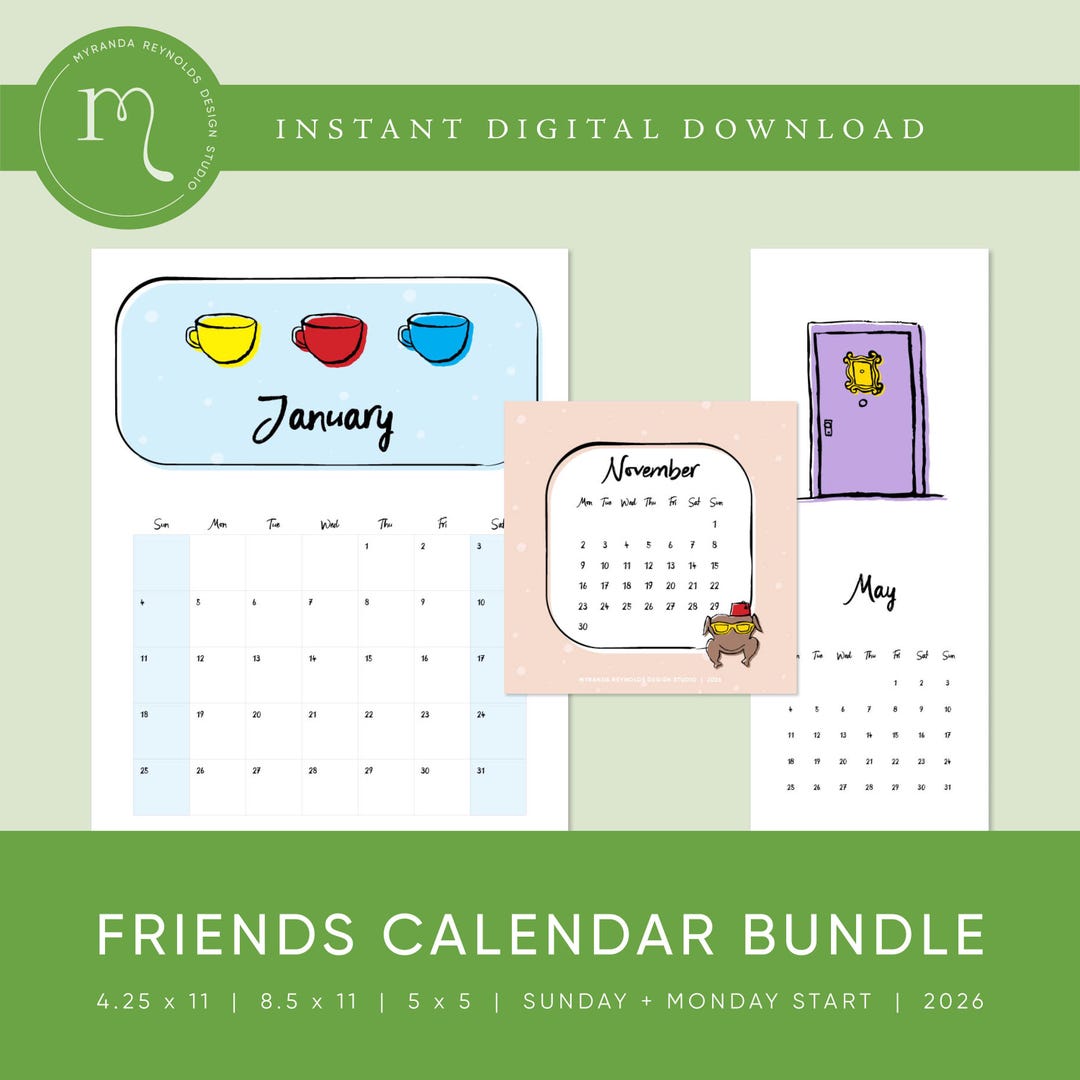 2026 Friends TV Show Calendar Bundle: Illustrated Monthly Planner ...