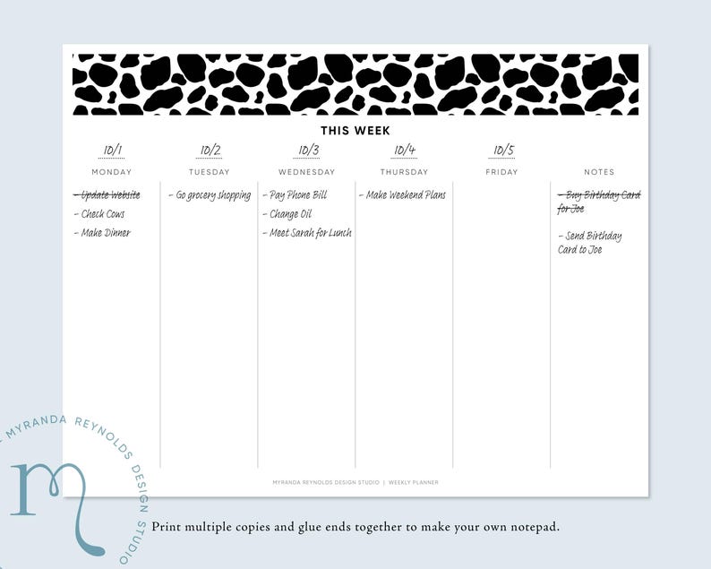 Cow Print Weekly Planner (digital Download) - Etsy