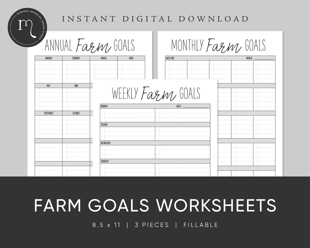 Farm Goals Worksheets, Farm Worksheet Printable, Monthly Goals, Weekly ...