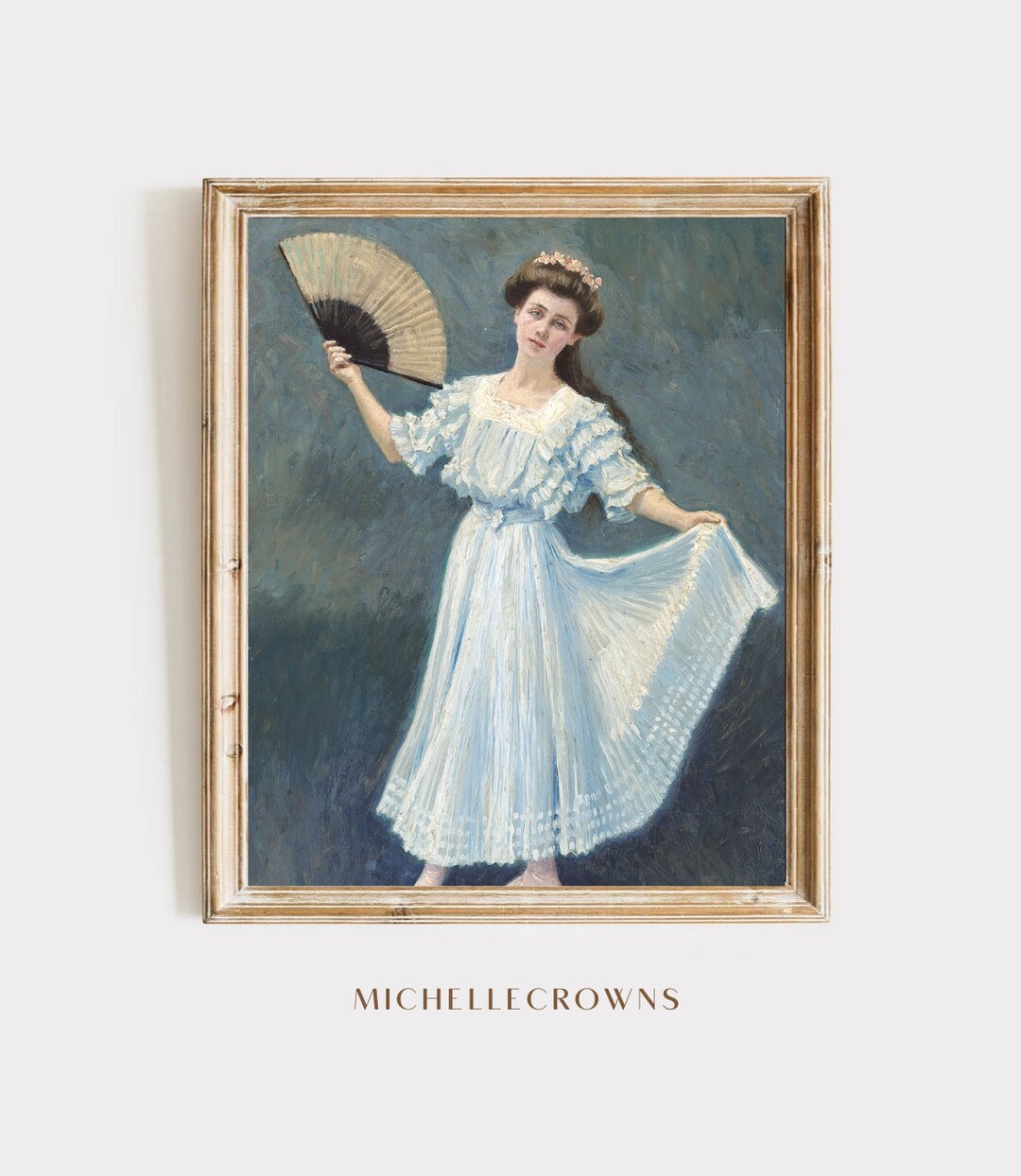 Vintage Woman With Fan Portrait Wall Artreading Print Paintingantique ...