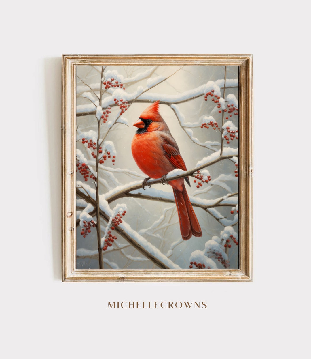Red Cardinal Bird Printable Paintingvintage Christmas Wall - Etsy