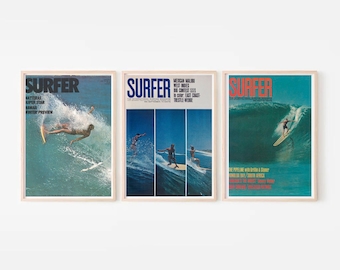 Vintage Surfer Magazine Cover Prints Set of Three | From Surf, Surfing ...