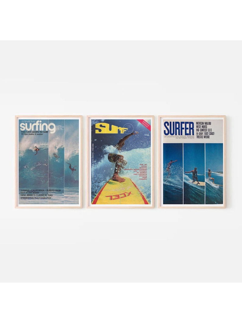Vintage Surfer Magazine Cover Prints Set of Three | From Surf, Surfing ...