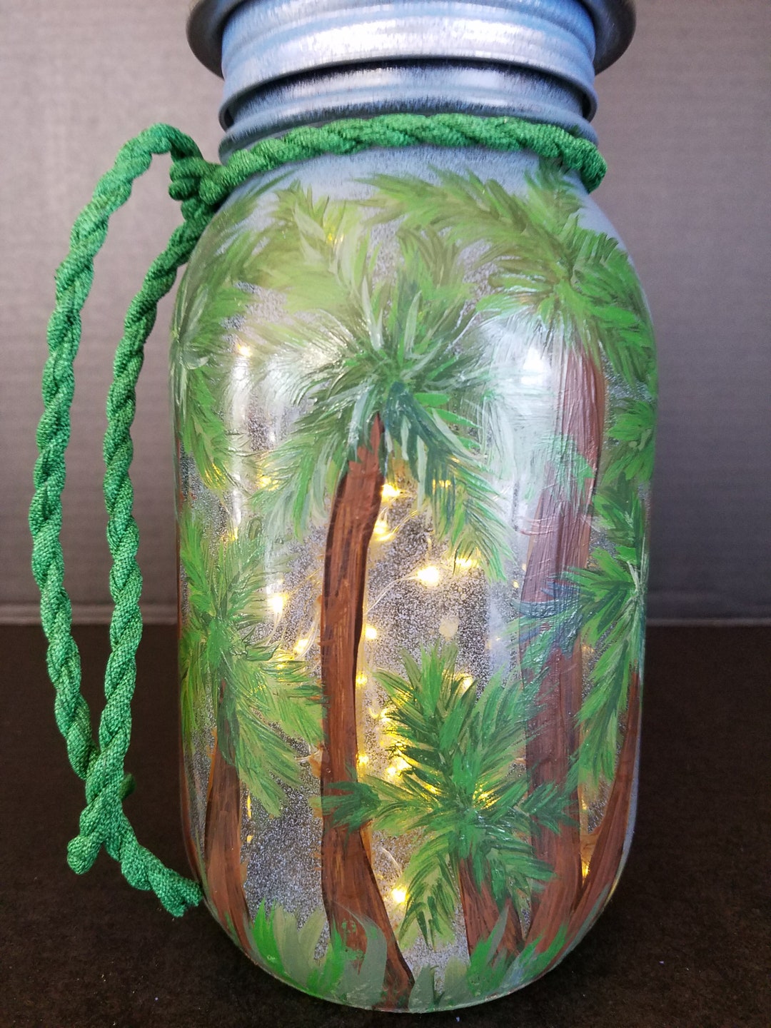 Solar Palm Tree Mason Jar Lantern - Etsy