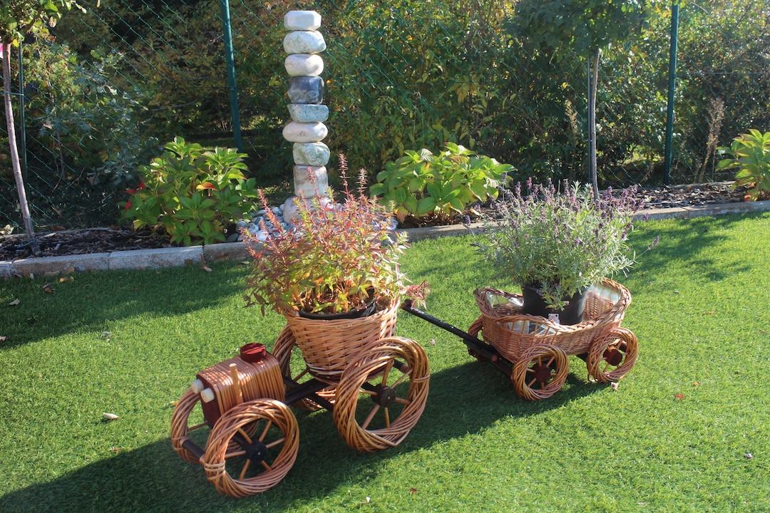 Decorative Willow Tractor With Trailer for Planting, Willow Basket ...