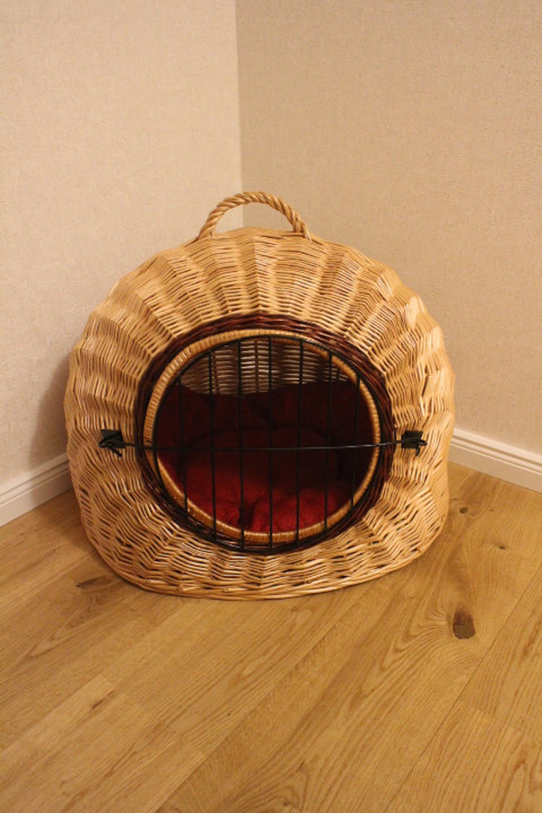 Cat Transport Basket With Cushion and Grid Made of Wicker Wicker Basket ...