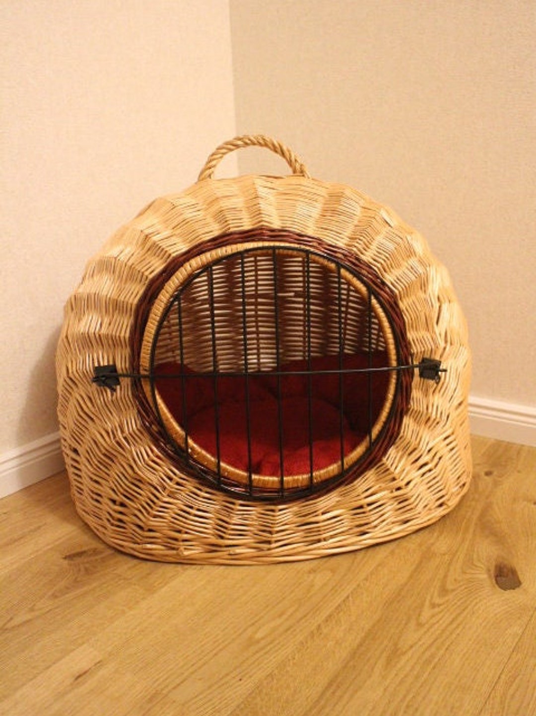 XXL Cat Transport Basket With Cushion and Grid Made of Wicker Wicker ...