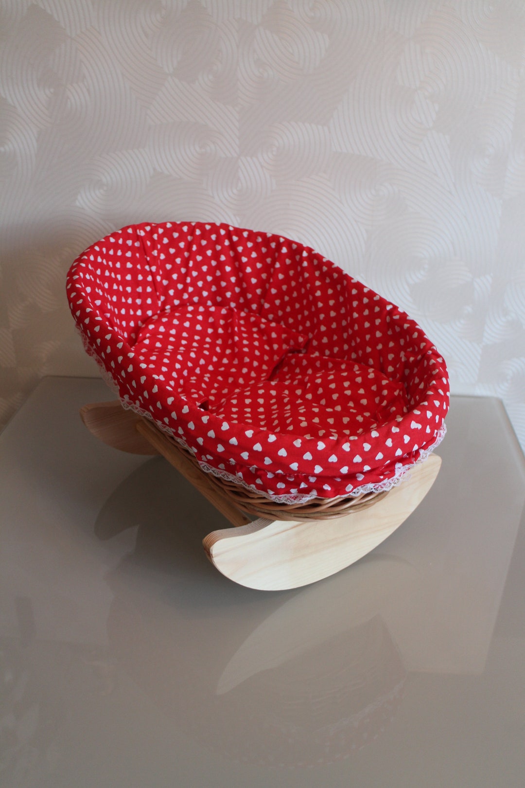Willow Doll's Cradle With Blanket and Pillow Wooden Wicker Wagon ...