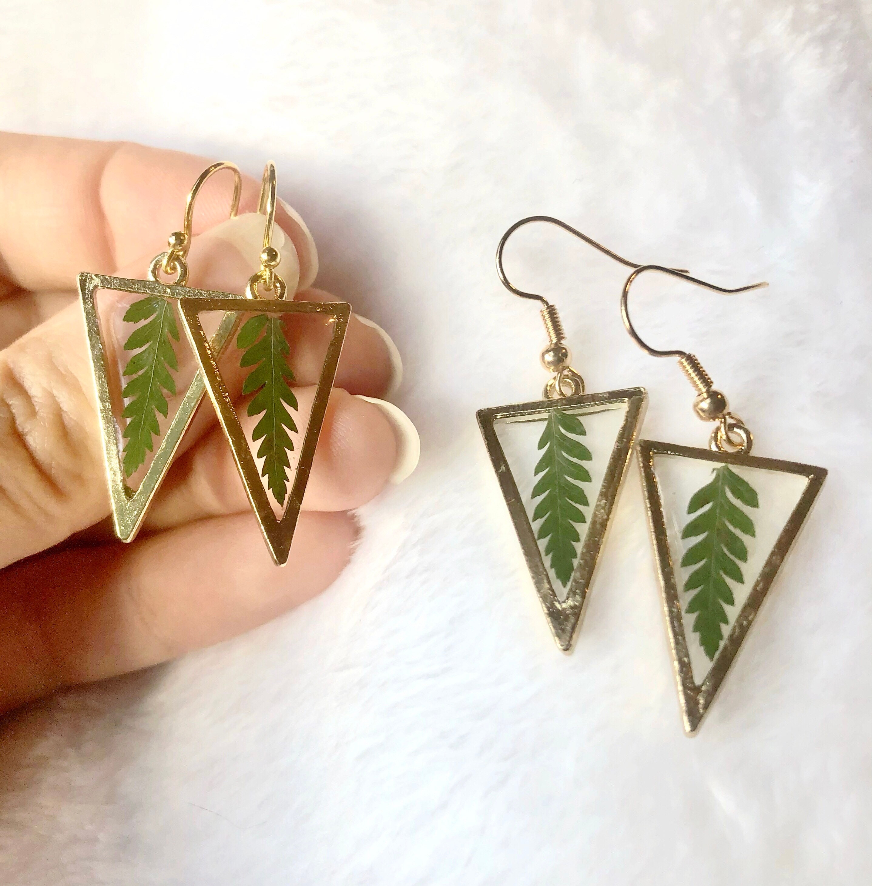 Gold Triangle Fern Earrings Natural Dried Ferns - Etsy