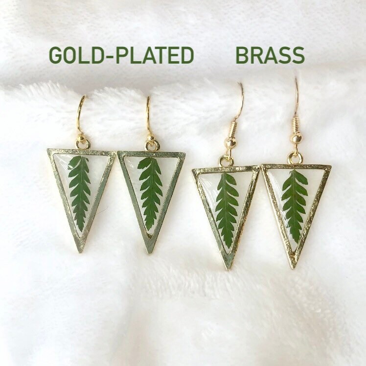 Gold Triangle Fern Earrings Natural Dried Ferns - Etsy