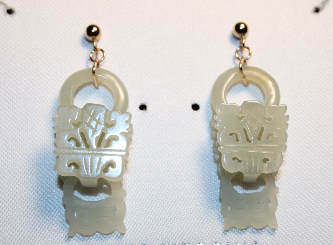 Carved Butterfly Filigree Jade Devil's Work Earrings - Etsy