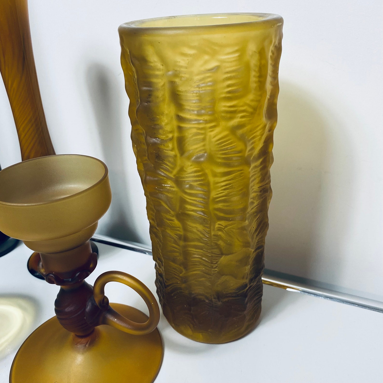 Set of Amber Home Decor, Amber Glass Decor, Vintage Amber Glass Decor ...