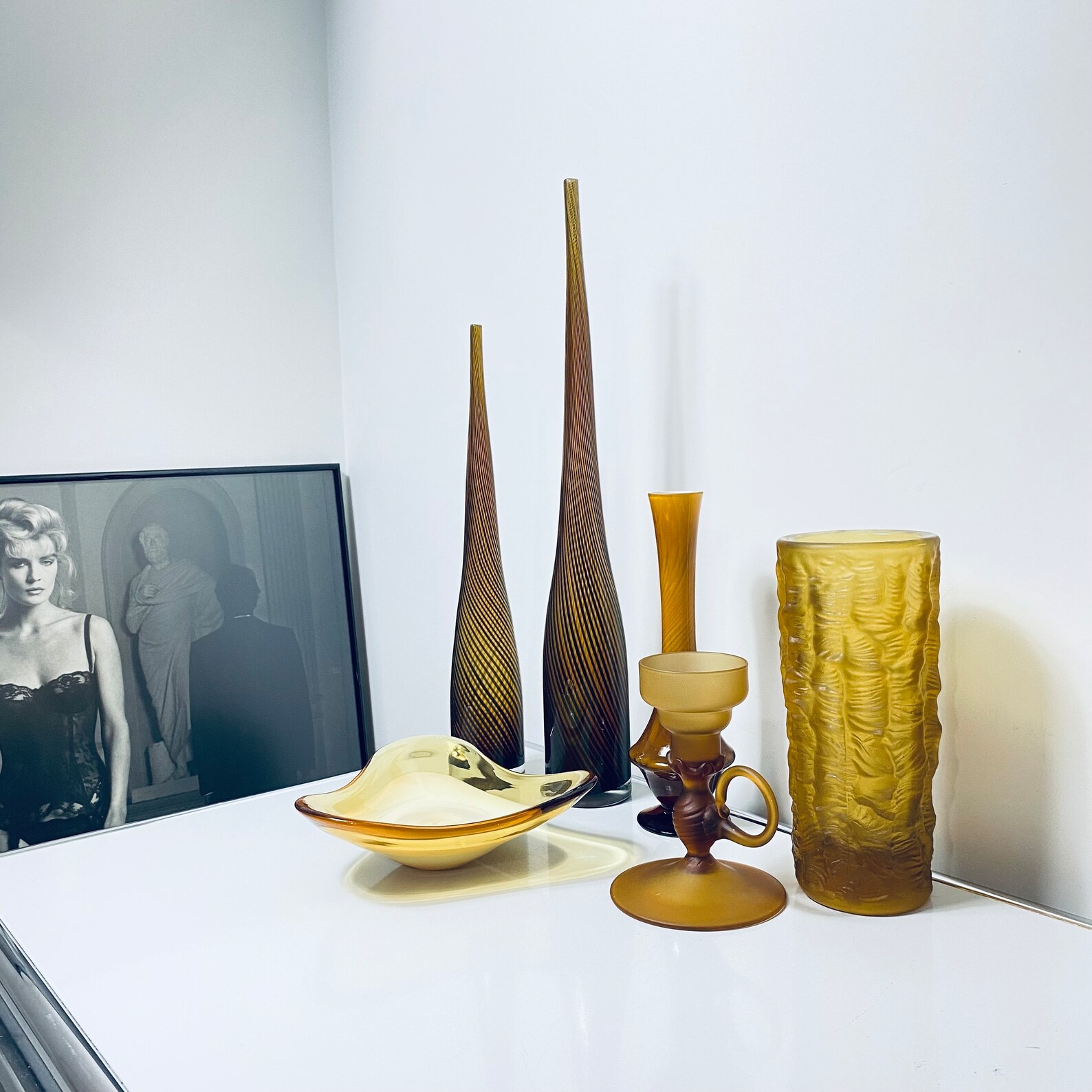 Set of Amber Home Decor, Amber Glass Decor, Vintage Amber Glass Decor ...