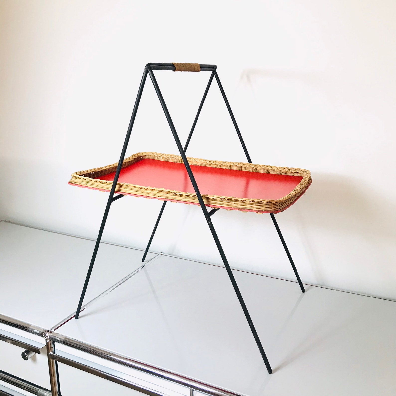 Vintage 60s Serving Tray Magazine Rack Side Table Plant | Etsy