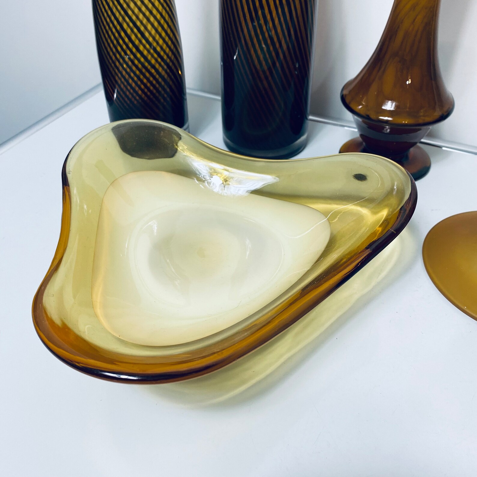 Set of Amber Home Decor, Amber Glass Decor, Vintage Amber Glass Decor ...