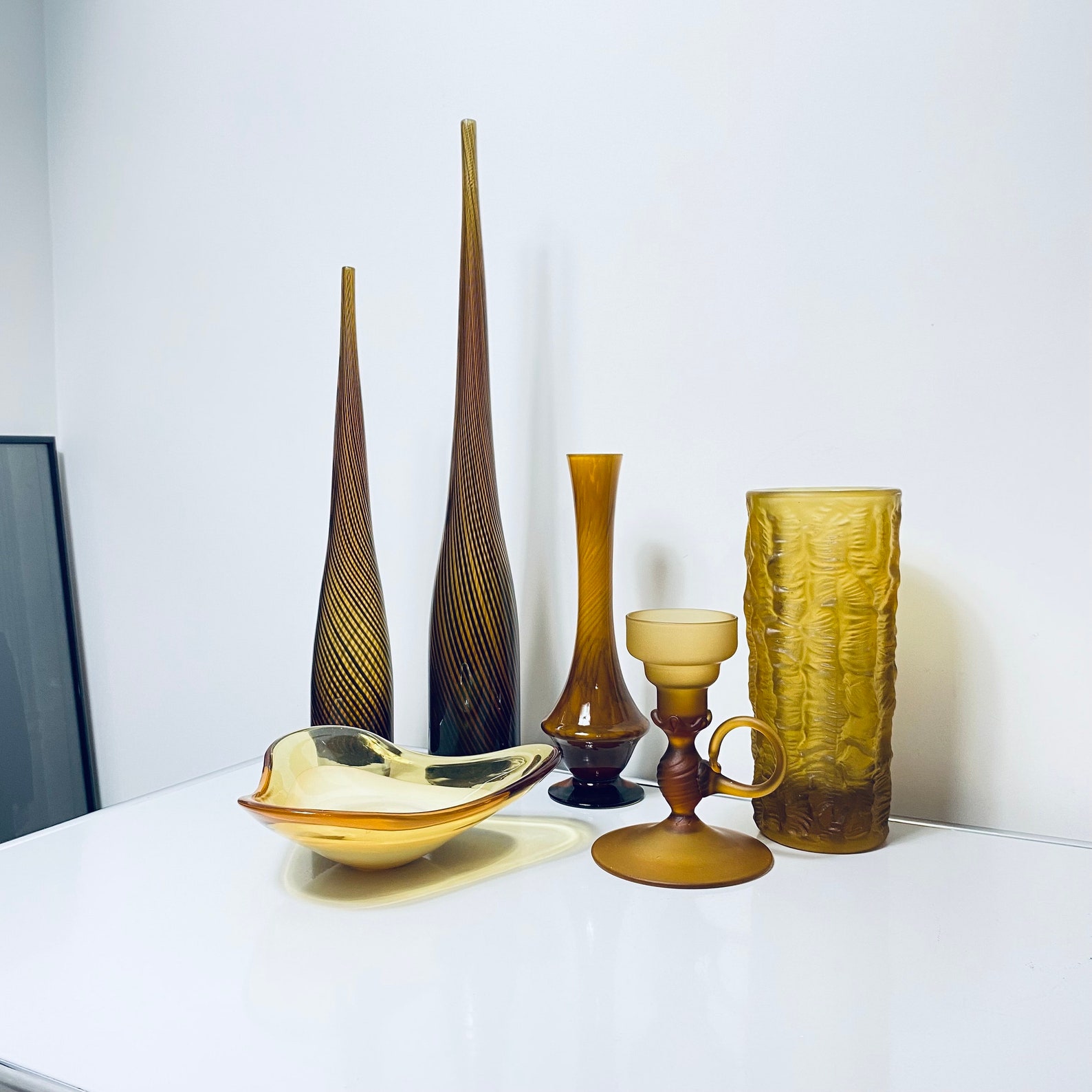 Set of Amber Home Decor, Amber Glass Decor, Vintage Amber Glass Decor ...