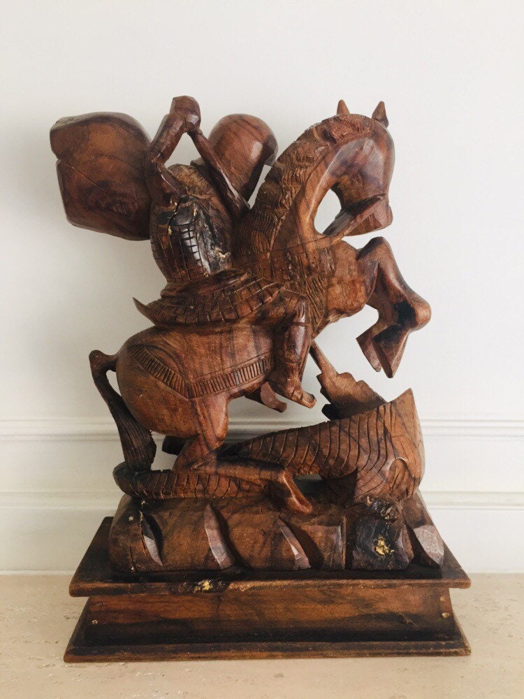 Saint George and The Dragon Unique Wooden Figure of Saint | Etsy