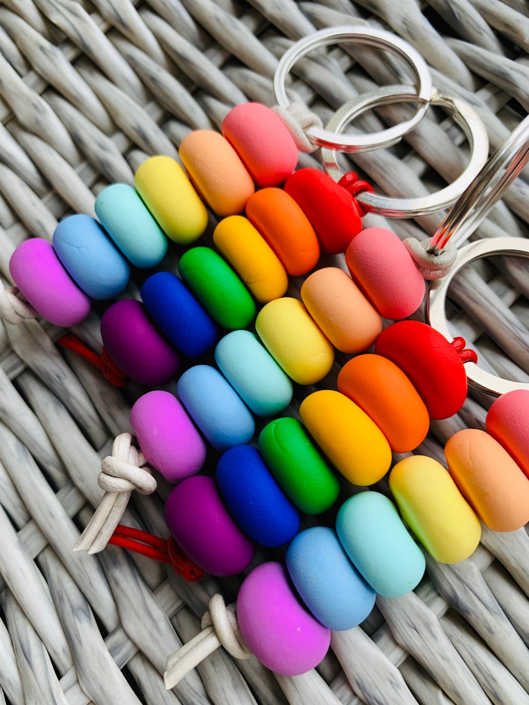 Rainbow Keyring, Rainbow Bead Keychain, Pastel Rainbow, Pride Keychain ...