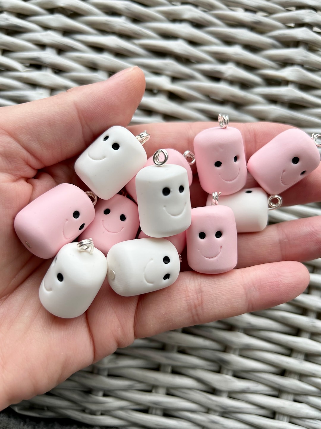 Marshmallow Face Keyring, Keychain, Handmade Keychain, Miniature Sweets ...