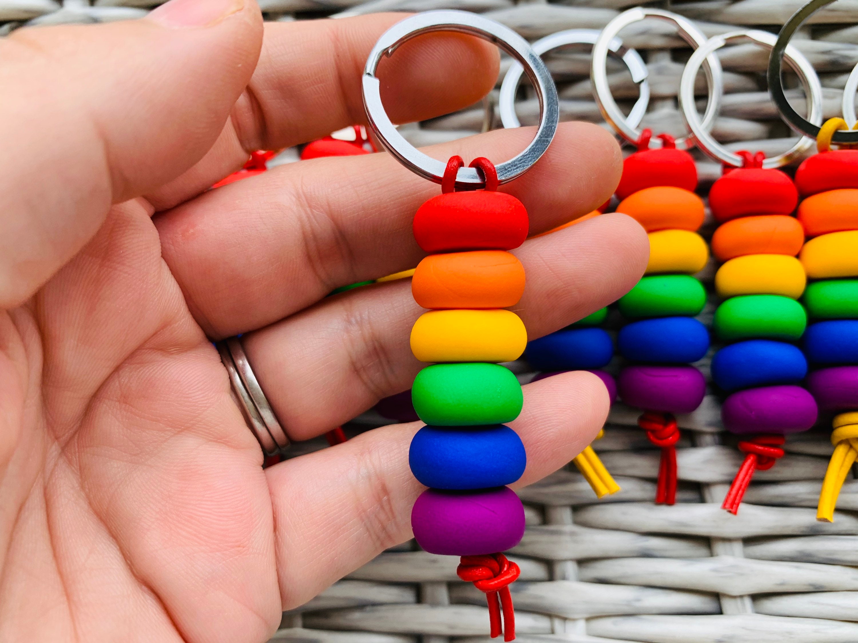 Rainbow Keyring, Rainbow Bead Keychain, Pastel Rainbow, Pride Keychain ...