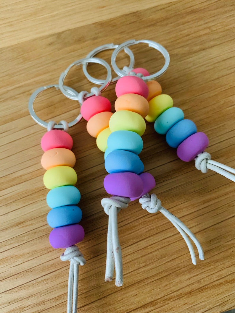 Rainbow Keyring, Rainbow Bead Keychain, Pastel Rainbow, Pride Keychain ...