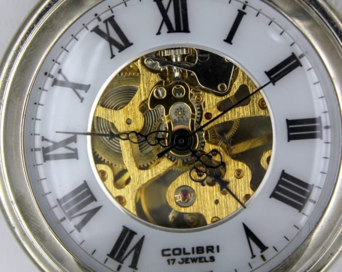 Colibri 17 Jewel Mechanical Pocket Watch in Base Metal Hunting Skeleton ...