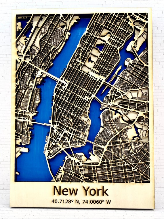 New York City Map New York City Wall Art 3D Layered Map | Etsy