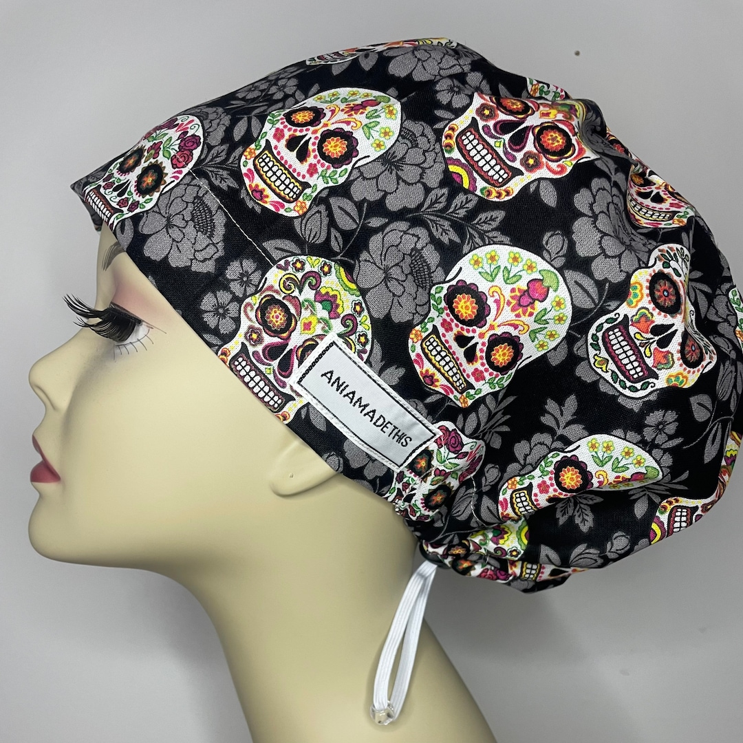 Sugar Skull Women Scrub Hat, Surgical Cap, Bouffant Inspired, Cotton - Etsy