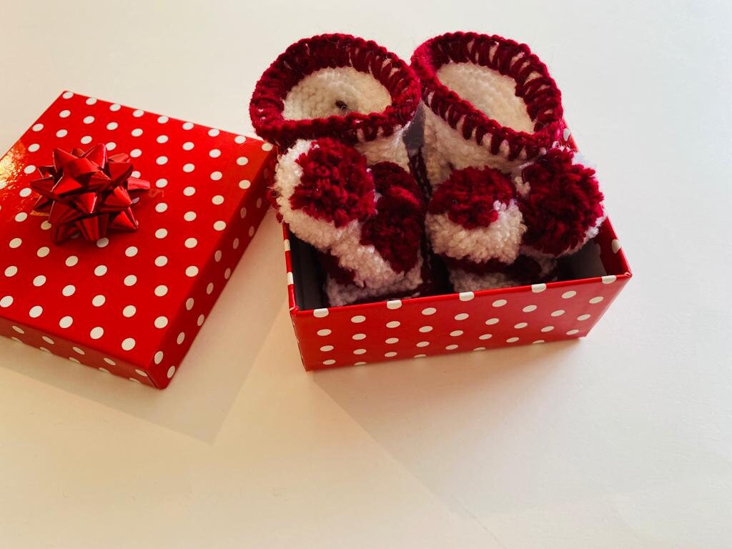 Red Baby Booties Christmas Baby Booties Crochet Baby Booties Newborn ...
