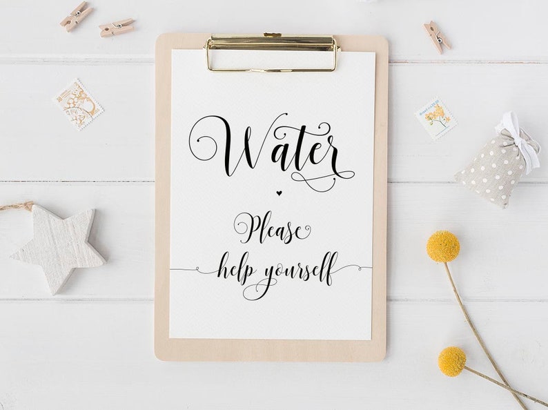 Water Sing, Help Yourself Sign, Wedding Water Sign, Hydration Station ...